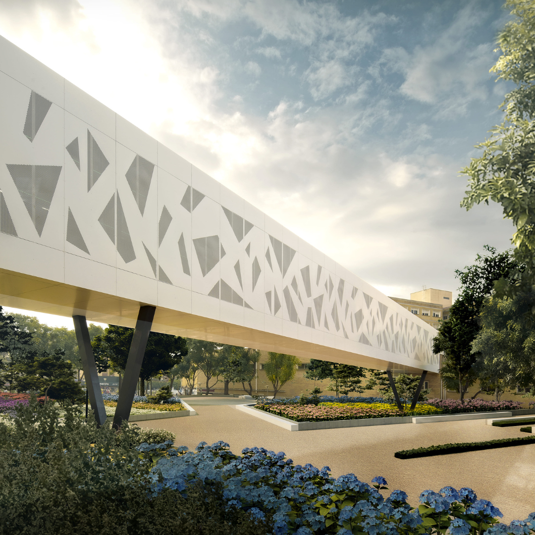 Walkway flown from Virgen del Rocío University Hospital. Seville